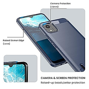 Dretal for Nokia C110 Case with Tempered Glass Screen Protector, Shock-Absorption Brushed Flexible Soft TPU Carbon Fiber Protective Cover for Nokia C110 (Navy)