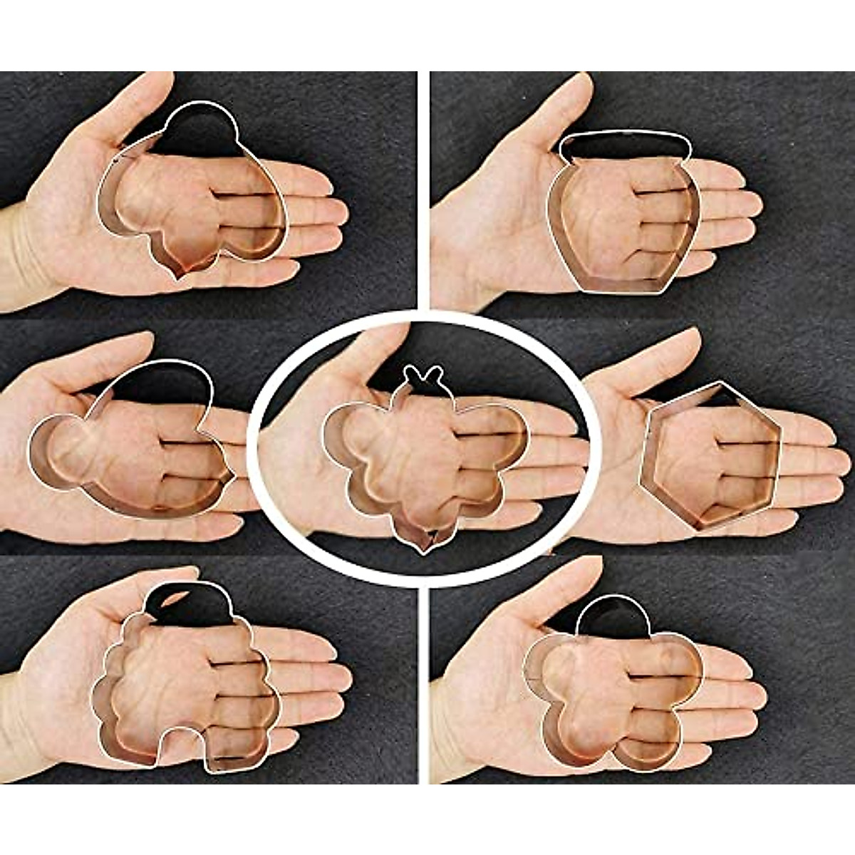 Bee Cookie Cutters Set-3 Inches-7 Piece-Bee, Beehive, Flower, Honeycomb and Honey Jar Stainless Steel Cookie Biscuit Cookie Cutters Molds for Honey Bee Party Decoration Favor