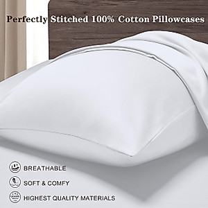 Cotton Pillow Cases Standard Size Set of 2, 800 Thread Count 100% Egyptian Cotton Sateen Weave Pillowcases, Natural Soft & Breathable Pillow Covers with Envelope Closure (White 2Pcs)
