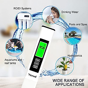 TDS Meter 3 in 1 - Professional Digital Water Tester, Temperature Meter & EC Meter - Accurate and Reliable PPM Meter with LCD Backlight, 0-9999 ppm, Prefect for Drinking Water, Hydroponics by Vicreek