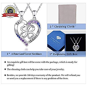 Best Friend Necklace for 2 Set, 925 Sterling Silver BFF Half Heart Pendant, Best Friend Engraving with Blue Purple Graduated Rhinestone, Sister Necklace Set Jewelry Birthday Valentine Gift for Women Daughter BFF Sisters