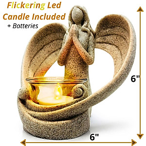 OakiWay Memorial Gifts – Angel Figurines Tealight Candle Holder, Sympathy Gifts for Loss of Loved One, W/Flickering Led Candle, Bereavement, Grief, Funeral, Remembrance, Memory Home Decorations