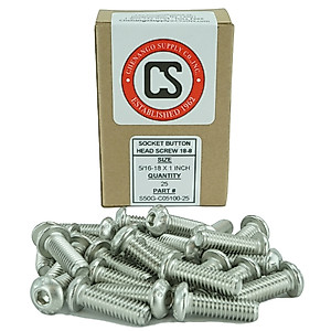 Stainless 5/16-18 x 1" (5/8" to 3" Available) Socket Button Head Cap Screws, Full Thread, Hex Drive, Stainless Steel 18-8, Coarse Thread (5/16-18 x 1)