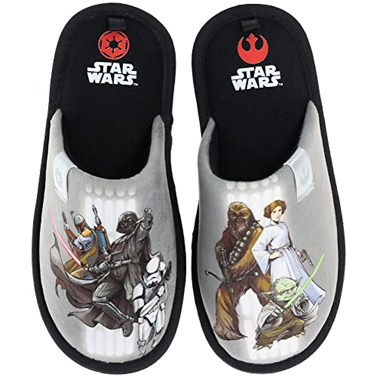 STAR WARS Kids Slipper, Mismatch Scuff Slide Slipper, Grey, Big Kid Size 3-4/Women's 5-6