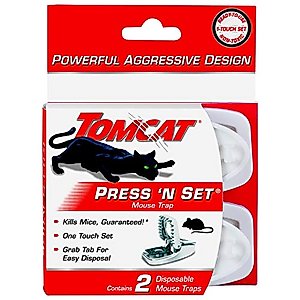 Tomcat Press 'N Set Mouse Trap, Plastic, Spring-Loaded Mouse Killer with Grab-Tab, 2 Traps