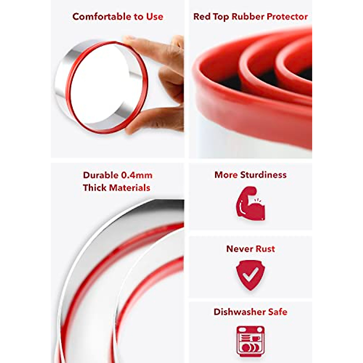 3Pcs Round Cookie Cutters 3", 4", 5", Circle Biscuit Cutter, Large Cookie Cutters, Small Cake Cutter, Dough Cutter, Unique Design with Protective Red Top PVC