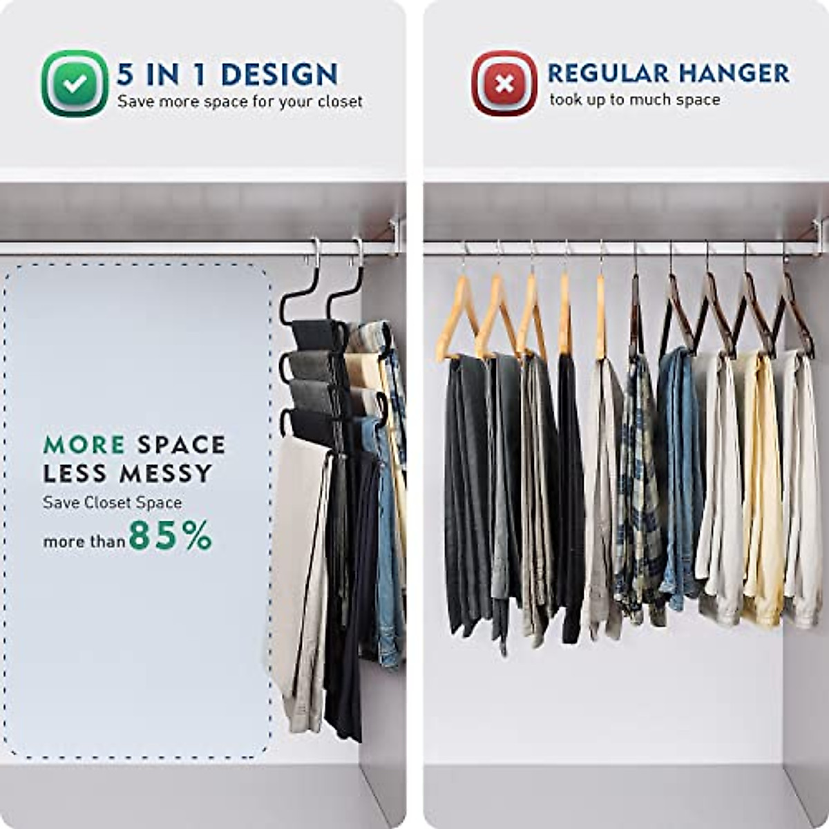 3 Pack Velvet Pants Organizer Space Saving - 5 Tier Closet Organizers and Storage Pants Rack- GIGPADE Non Slip Jean Hangers Pants Trouser for Closet, Scarf Pants Organizer(Black)