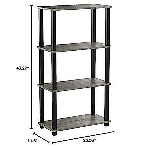 Furinno Turn-N-Tube 4-Tier Multipurpose Shelf Display Rack, Square Tube, French Oak Grey/Black