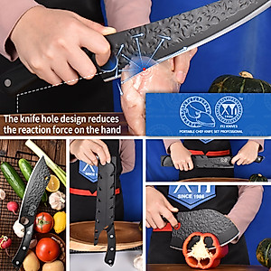 XYJ Professional Black Kitchen Knife Set with High-Carbon Steel Forged Blades, Chef's Knife, Cleaver, Carving Knife, Nakiri, Full Tang Design, Includes Carrying Bag & Poultry Scissors,Christmas Gifts