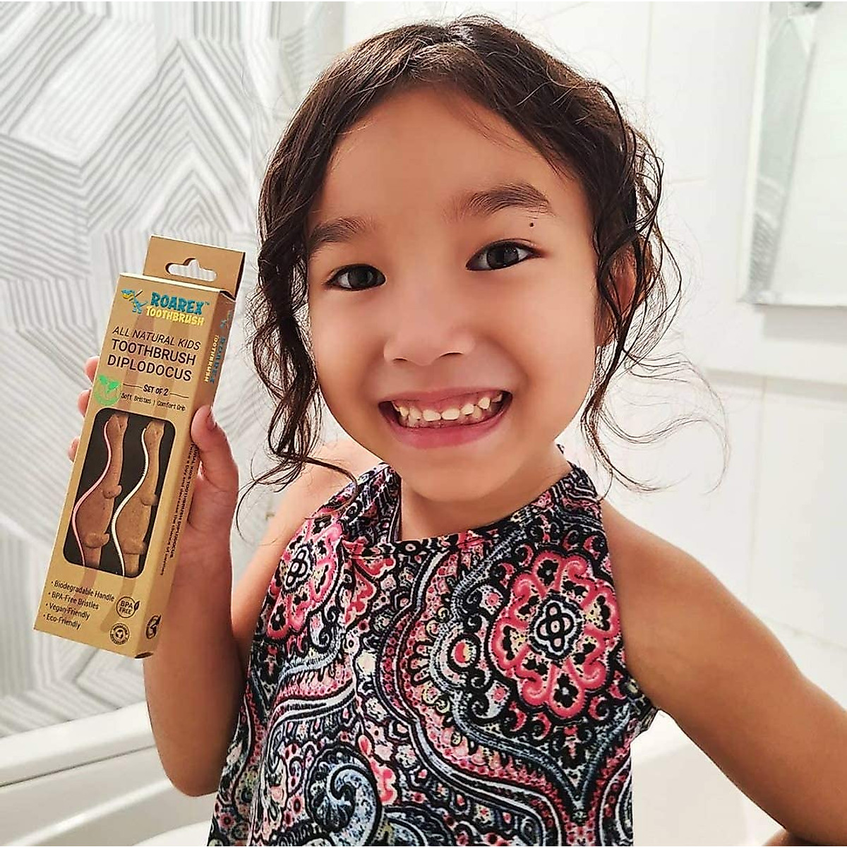 ANPEI ROARex Vegan Kids Toothbrush | Dino Design | Biodegradable & Compostable Natural Plant-Based Toothbrush | Dinosaur Theme | 1% for The Planet