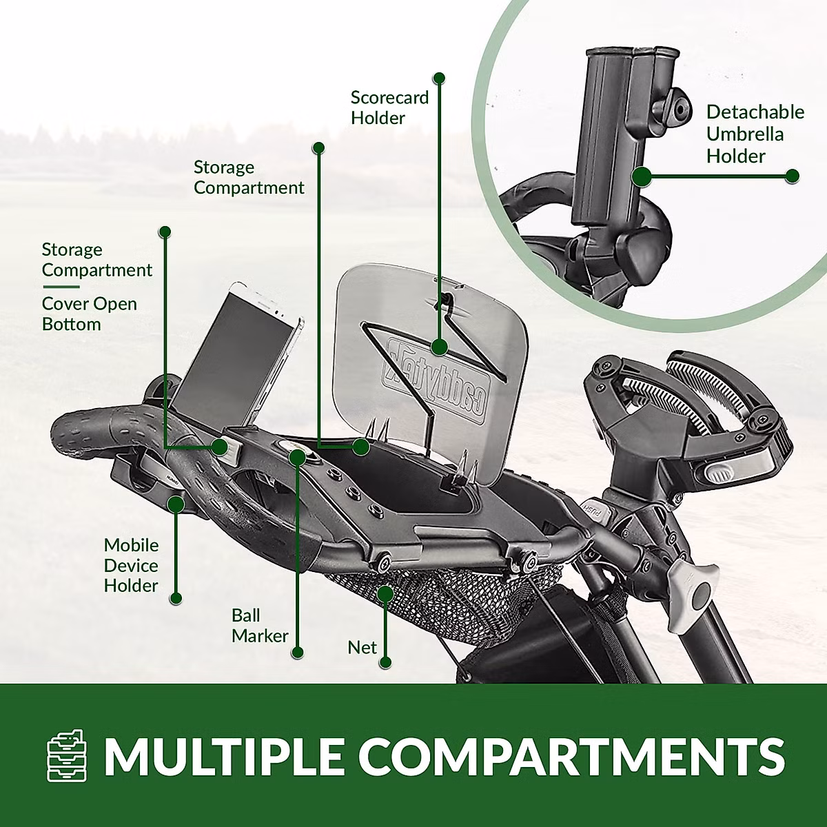 CaddyTek CaddyLite EZ Version 8 3 Wheel Golf Push Cart - Foldable Collapsible Lightweight Pushcart with Foot Brake - Easy to Open & Close, dark grey, one size