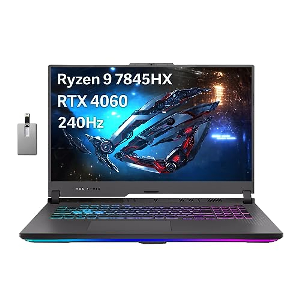ASUS ROG Strix G17 (2023) Gaming Laptop, 17.3” QHD 240Hz Display, AMD Ryzen 9 7845HX, GeForce RTX 4060, 32GB DDR5 RAM, 2TB PCIe SSD, RGB Backlit Keyboard, Win 11 Pro, Gray, 32GB Snowbell USB Card