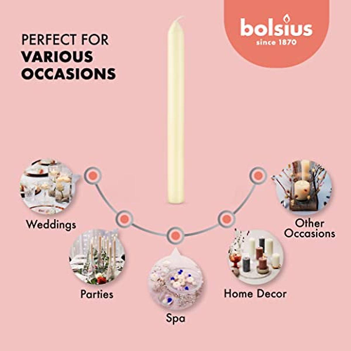 BOLSIUS 10 Count Household Ivory Dinner Candles - 9 Inches - Premium European Quality - Approx. 8 Hours Burn Time - Unscented Dripless and Smokeless, Restaurant, Wedding, Spa, and Party Candlesticks