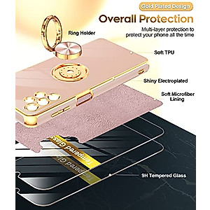 LeYi for Samsung Galaxy A32 5G Case with Tempered Glass Screen Protector [2 Pack] 360° Rotatable Ring Holder Magnetic Kickstand, Plating Rose Gold Edge Protective Case, Pink