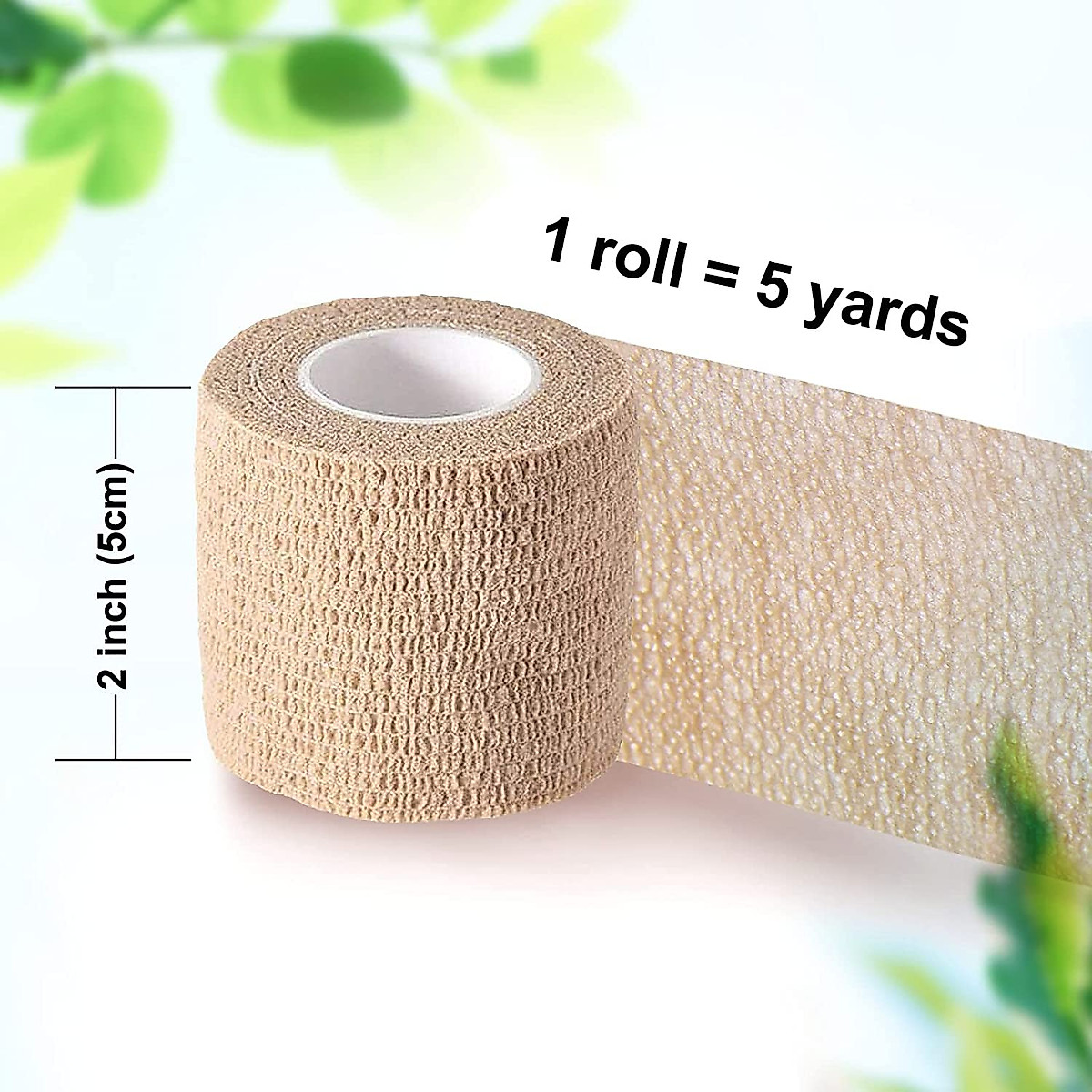 Self Adhesive Bandage Wrap, 2 inches x 5 Yards, 6 Pack, Self Adhering Bandage Wrap, Self Adherent Cohesive Wrap Bandages for Sports, Bandage Wrap for Sports, First Aid Tape