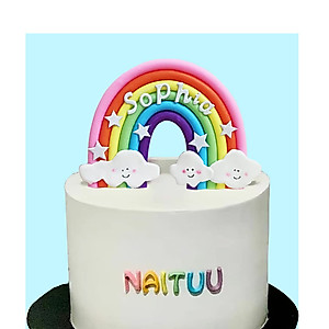 Personalized Rainbow Cake Topper Smiling Could with DIY Name for Boys Girls Birthday Baby Shower