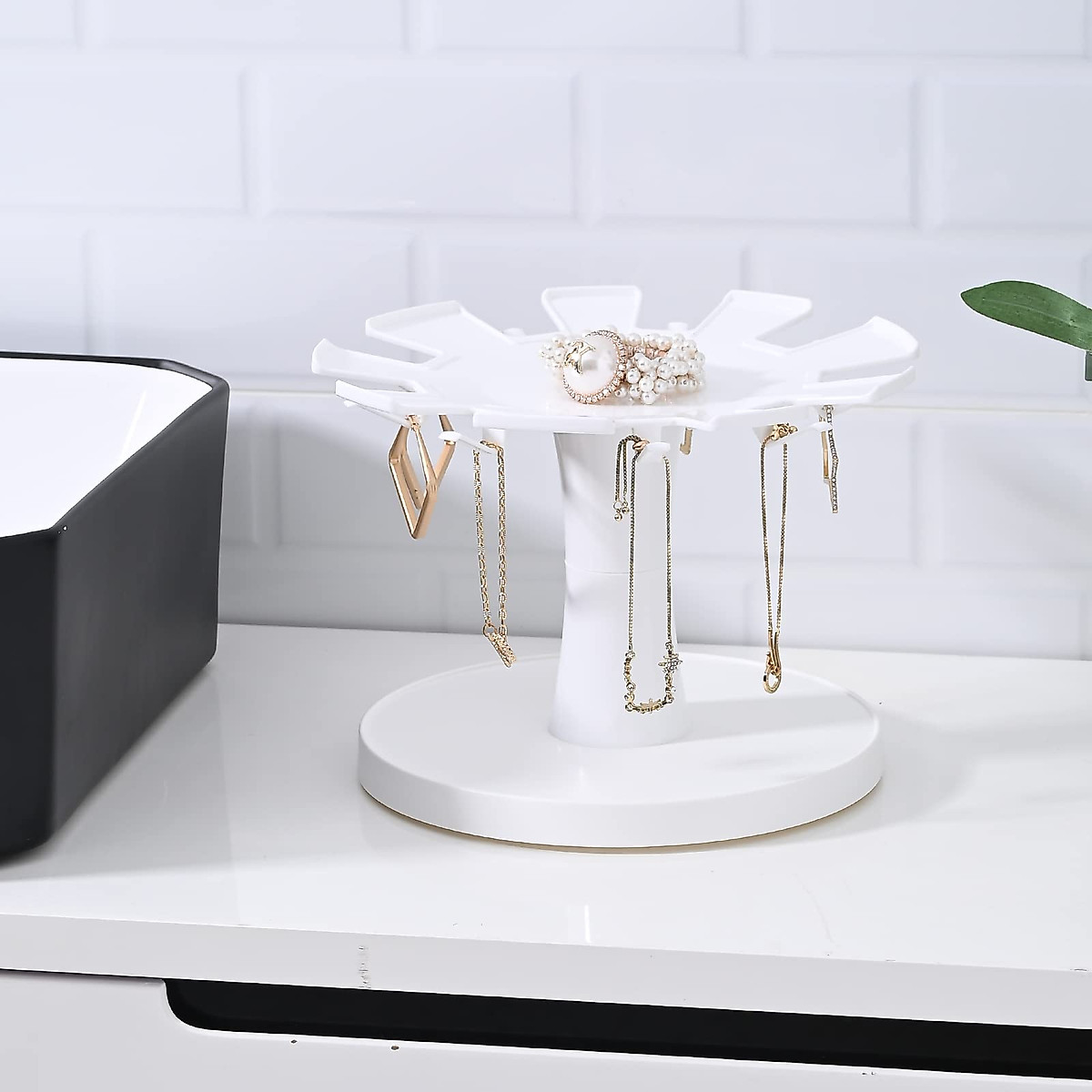 NEALYSEA Coffee Mug Holder, Rotatable Cup Stand with 9 Hooks, Tea Cup Rack for Saucers and Coffee Pod Holder, Mug Tree for Coffee Counter Bar and Kitchen