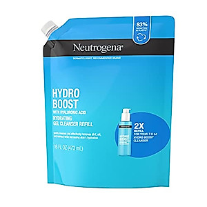 Neutrogena Hydro Boost Lightweight Hydrating Facial Cleansing Gel, Gentle Face Wash & Makeup Remover with Hyaluronic Acid, Hypoallergenic & Non Comedogenic, Refill Pouch, 16 fl. oz
