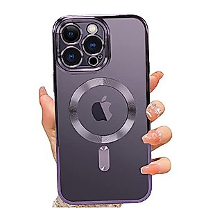 WPCase Magnetic Clear Case Designed for iPhone 14 Pro Max Purple with [Camera Lens Protector & Compatible with MagSafe] Luxury Plating Soft TPU Shockproof Anti-Scratch Phone Cover for 14 Pro Max