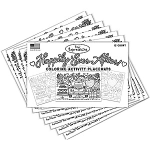 Tiny Expressions – Wedding Activity Placemats for Kids (Pack of 12 Wedding Placemats) | Coloring Activity Paper Mats for Kids Table | Disposable Bulk Bundle Set (12 Paper Placemats)