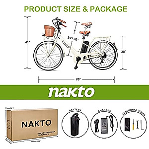NAKTO 350W Electric Bike 26" Commuting E-Bike 6 Speed Electric Bikes for Adults City Ebike for Women High Speed Electric Bikes with 36V 12AH Removable Battery