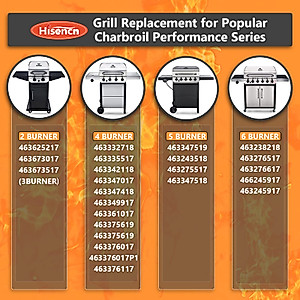 Hisencn Grill Replacement Parts for Charbroil Performance 475 4 Burner 463347017 463377319 463376017 463335517 463342119 463347418 G470-5200-W1 Burner G470-0004-W1A Heat Plates and Cooking Grates