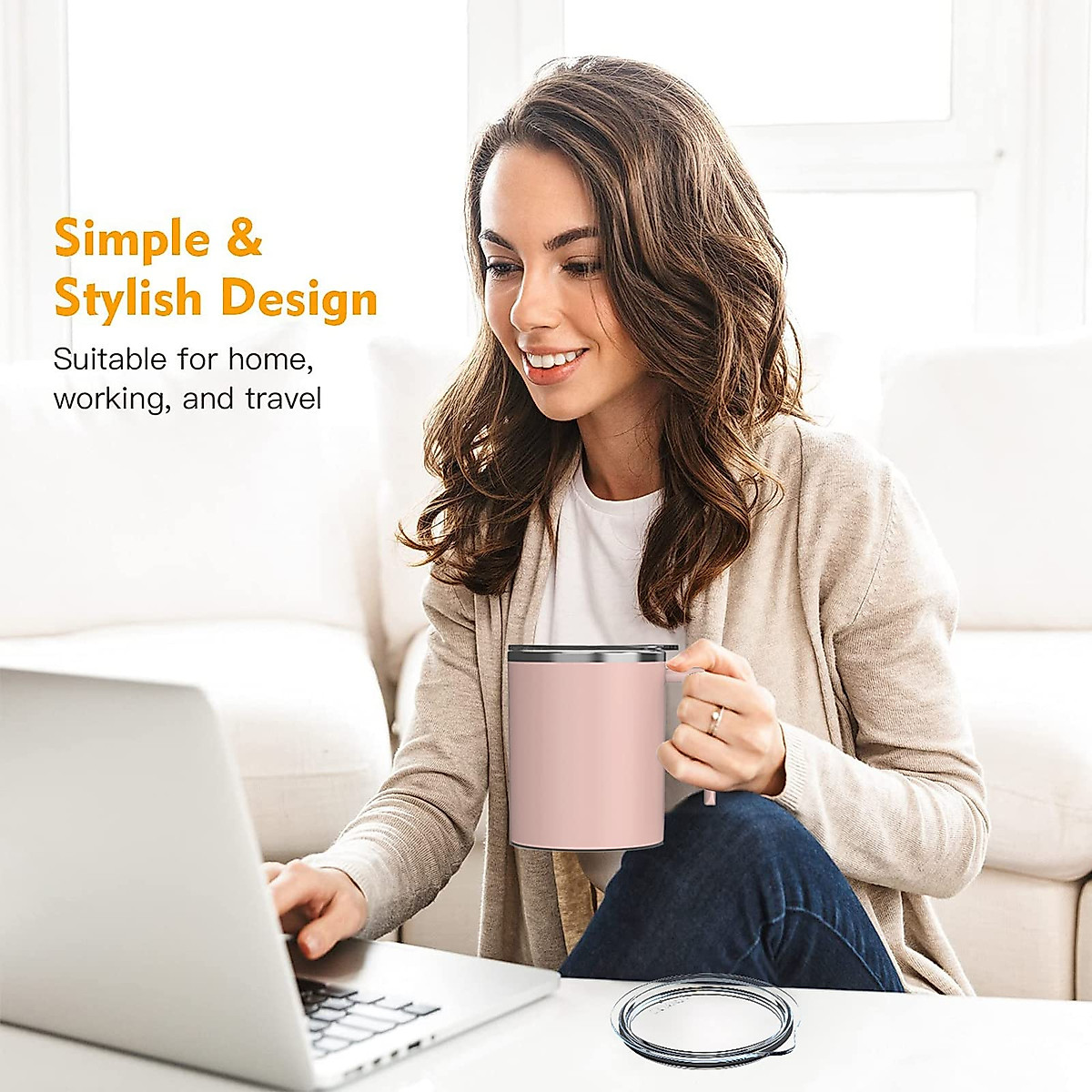 FOXNSK Self Stirring Mug, Self Stirring Coffee Mug Magnetic Stirring Mug Electric Magnetic Stirring Coffee Mug Rechargeable Self Stirring Mug Suitable for Coffee/Milk/Protein Powder (Pink)