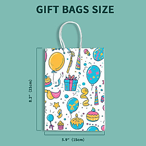 OTURGC Gift Bags 15 Pcs 5.9X3.1X8.2 Paper Bags with Handles bulk,Party Favor Bags Birthday Wedding Mother's Day gift bags Small Paper Shopping Bags,Colorful Retail bags (Balloons)