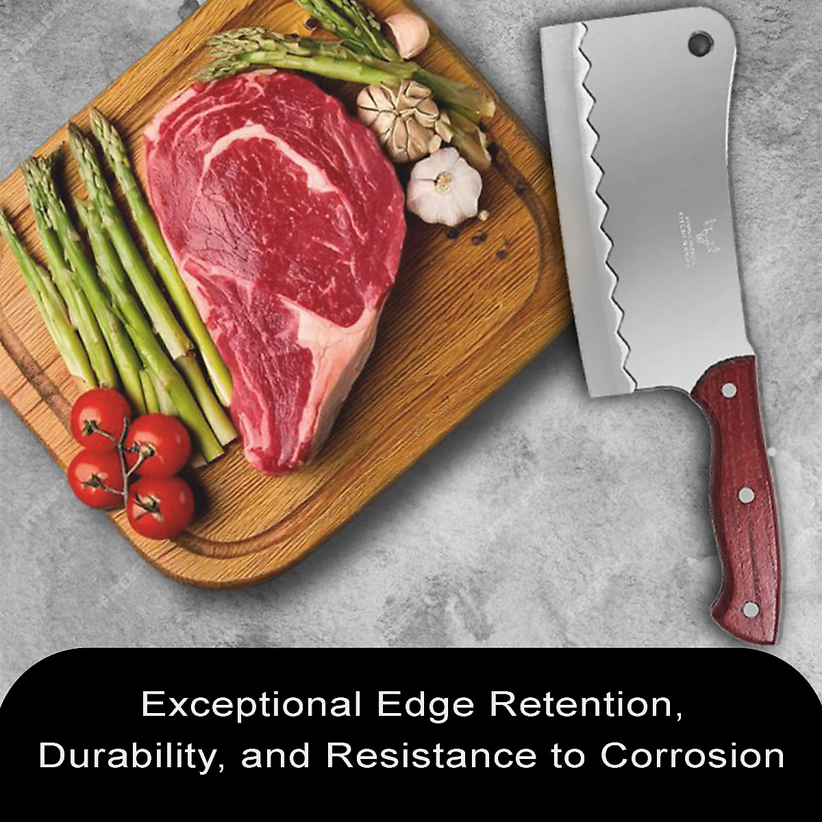 GOOHERA 8 Inch Ultra Sharp Meat Cleaver, Professional Butcher Knife with Stainless Steel and Wooden Handle for Versatile Kitchen and Restaurant Use