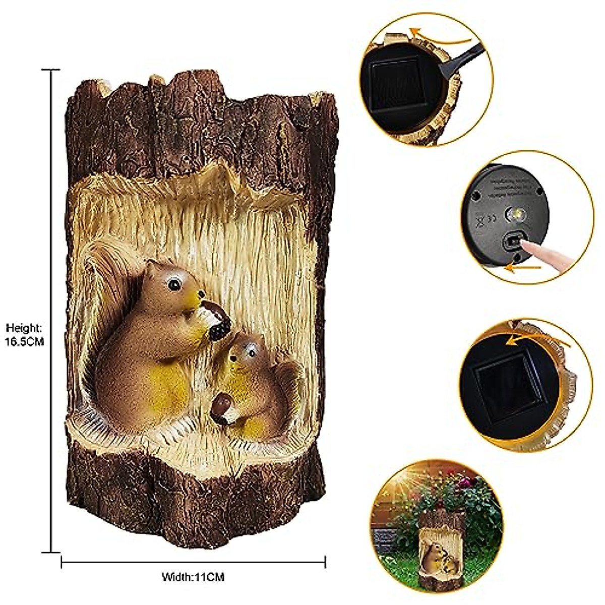 KagoLing Solar Garden Lights, Garden Decor Squirrel Lawn Ornaments Waterproof LED Tree Stump Garden Decorations Outdoor Decoration Landscape Lights for Garden,Patio,Backyard,Lawn,Pathway,Ground