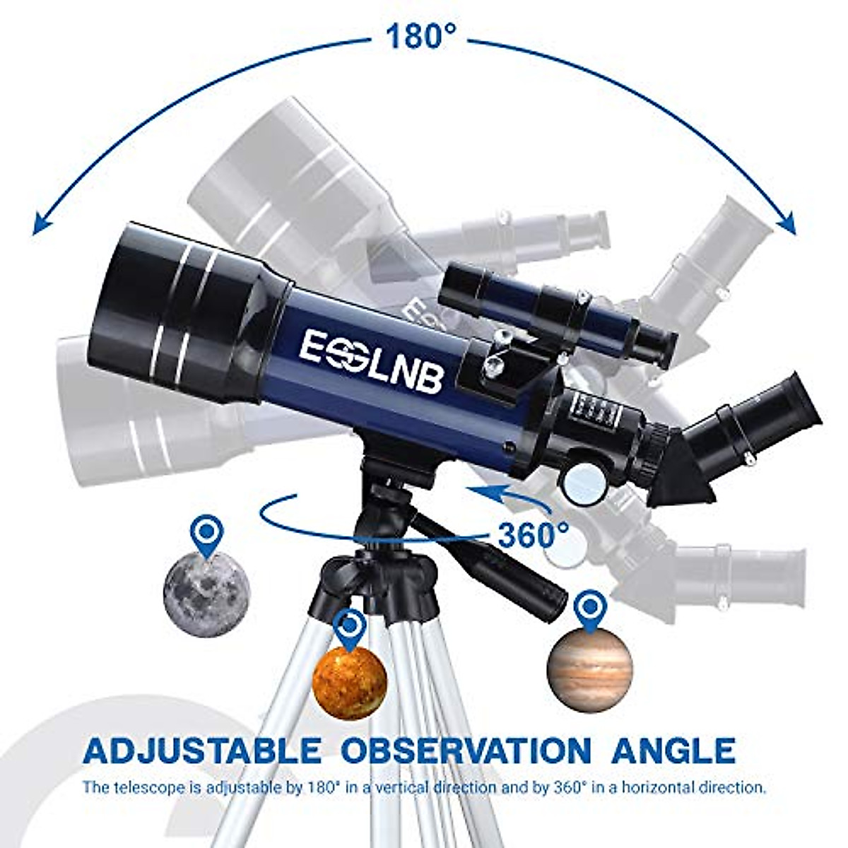 ESSLNB Telescope for Kids, 70mm Aperture Refractor Telescopes (15X-180X) for Astronomy Beginners, Portable Travel Telescope with Phone Adapter & Adjustable Tripod-Astronomy Gifts for Kids