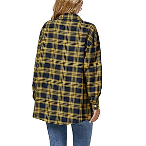 LYANER Women's Long Sleeve Plaid Collar Button Down Boyfriend Shirt Blouse Top Yellow and Blue Large