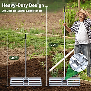 Sunvigor Lawn Leveling Rake, 30" x 10" Ground Plate with 6FT Adjustable Extra Long Handle Stainless Steel for Yard Garden - Heavy Duty Effort-Saving Leveling Soil Sand Spreading Dirt Top Dressing