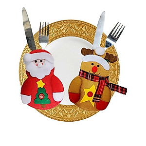 DegGod 8Pcs Christmas Tableware Holders Set, Santa Claus Elk Knife and Fork Bags Covers for Xmas New Year Party Dinner Table Decorations Ornaments (Elf)