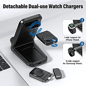 Wireless Charging Station for Samsung, Fast Wireless Charger for Samsung S23 Ultra Plus S22 Z Flip 4 Fold 4 3 in 1 Galaxy Watch Charger for Samsung Watch 5 Pro 4 Active 2, Galaxy Buds with 18W Adapter