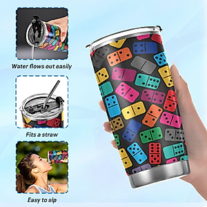 Color Dominoes Tumbler Stainless Steel Insulated Cup Travel Mug for Coffee Double Wall Vacuum Thermos with Straw and Lid 11oz