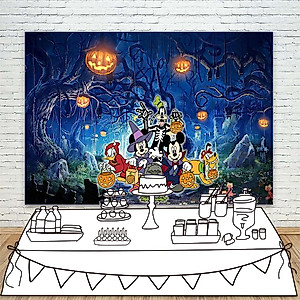 Mickey Mouse Halloween Birthday Backdrop 5x3 Pumpkin Graveyard Halloween Theme Background for Kids Trick or Treat Mickey Mouse and Friends Halloween Party Supplies