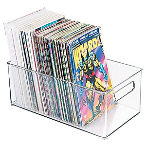 mDesign Deep Plastic Storage Organizer Container Bin, Game and Comic Organization for Cabinet, Cupboard, Playroom, Shelves, or Closet - Holds Video Games, Tablets, DVDs, Ligne Collection, Clear