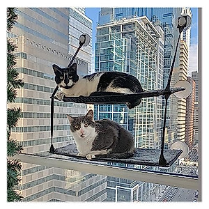 K&H Pet Products EZ Mount Window Sill Cat Bed, Cat Window Hammock, Sturdy Cat Window Perch for Large Cats, Cat Window Bed Cat Furniture, Cat Hammock for Window Cat Perch Cat Shelf - Double Stack Gray