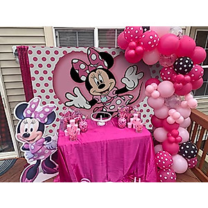 Pink Mouse Baby Shower Backdrop 7x5ft White Background Happy Birthday Backdrop for Girls Birthday Themed Party Backgrounds