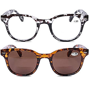 AQWANO Bifocal Reading Glasses UV400 Protection Lightweight Quality Sun Fashion Readers With Clear Top Outdoor Driving Eyeglass for Men Women, 2.0