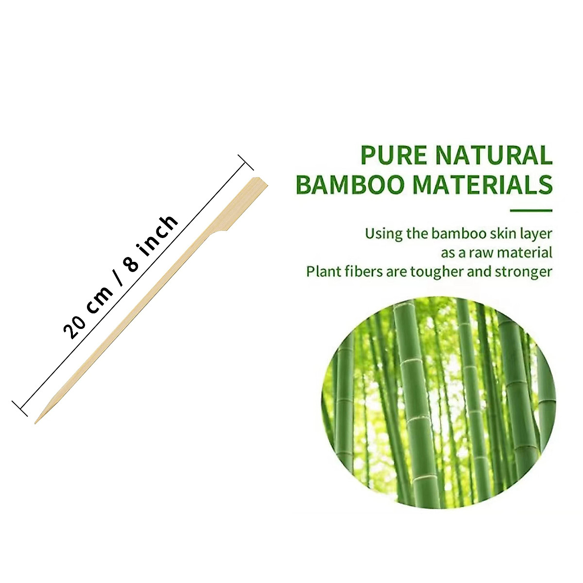 Bamboo Skewers 8 Inch, 200 PCS Cocktail Skewers, Wooden Skewers for Appetizers，BBQ，Fruit Kabobs，Sandwich，Drink.