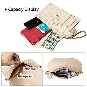 Weave Handbag,Straw Clutch Summer Evening Handbag Summer Beach Party Purse Woven Straw Bag Envelope (Beige)
