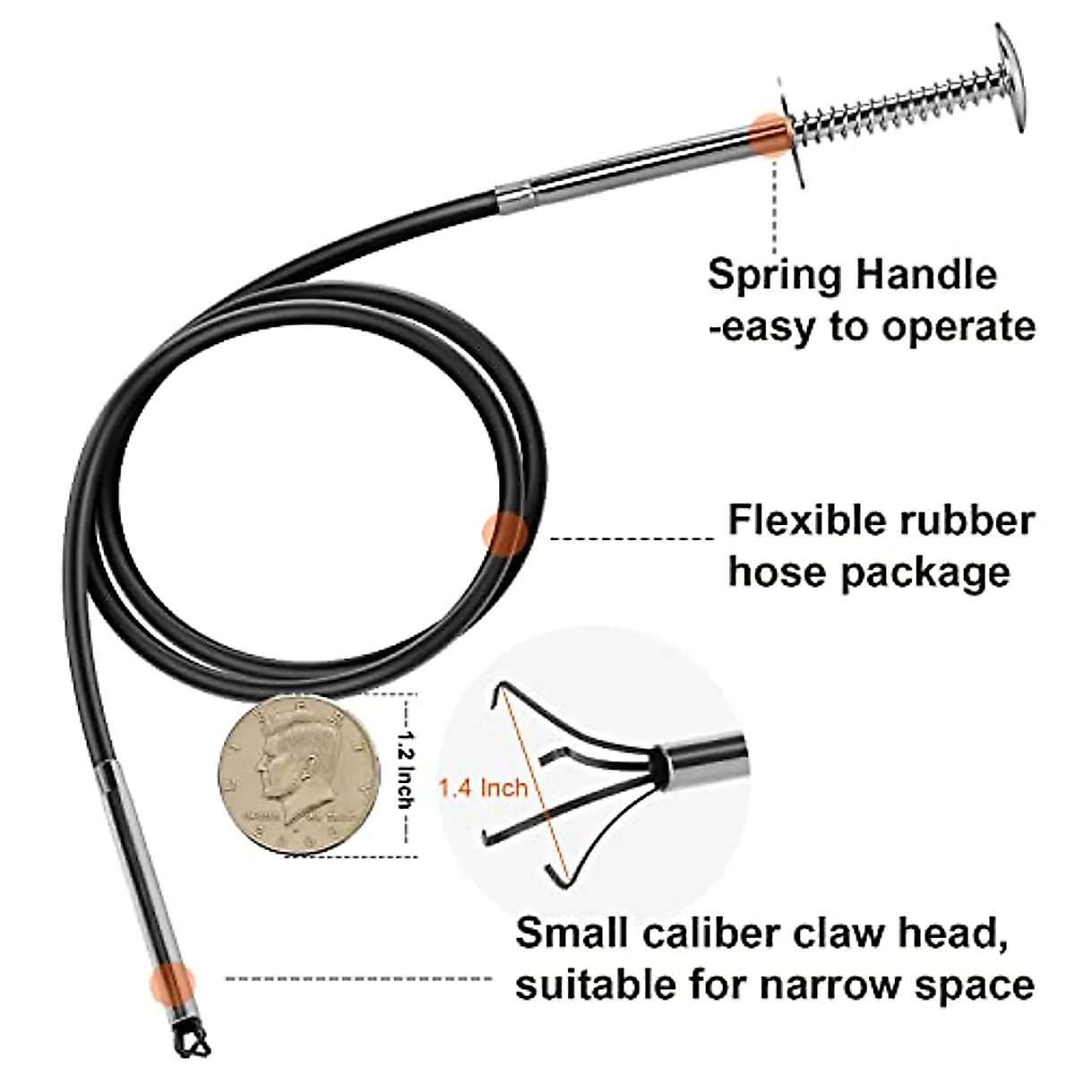 Small Caliber Flexible Grabber Tools 24'' Four-claw Pickup Tool Pick Up Items In Narrow Space Flexible Waste Picking Tool for Engine Bay/Home Sink/Earring (Not magnetic)