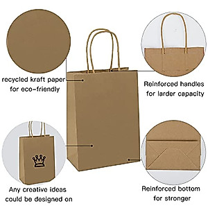BIOBROWN Gift Bags Paper Bags Bulk with Handles for Birthday Wedding Party Favors - 10 x 5 x 13 inch - 25pcs - Kraft