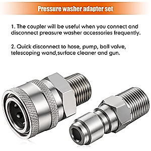 Hotop 4 Sets NPT 3/8 Inch Stainless Steel Male & Female Quick Connector Kit Pressure Washer Adapters Hose Quick Connector(Internal & External Thread)