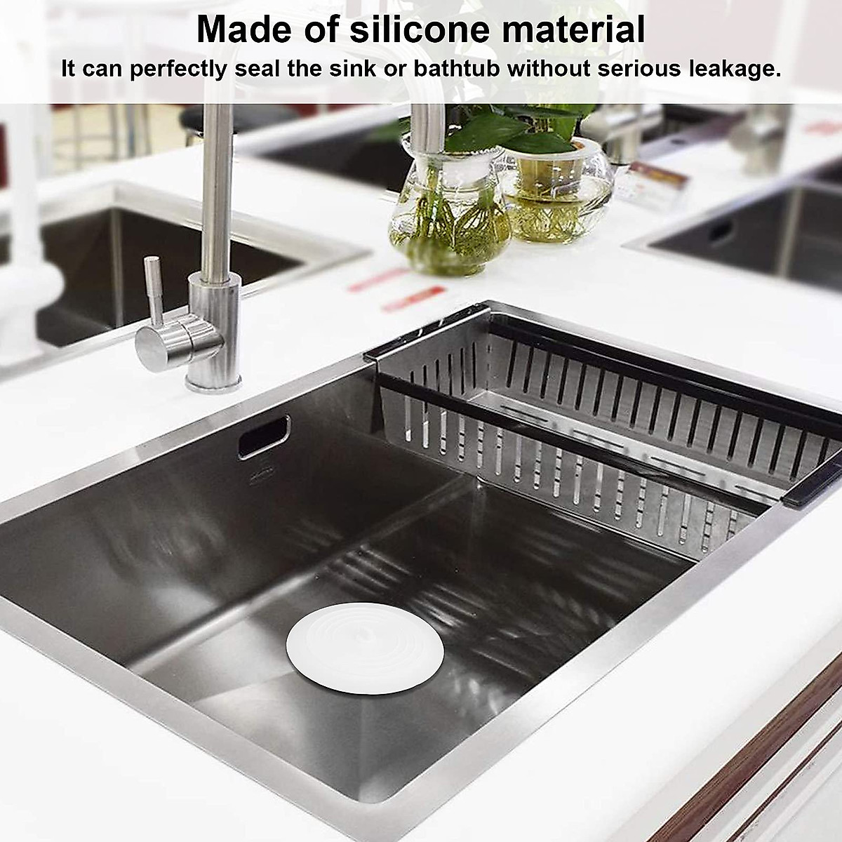 Silicone Bathtub Drain Stopper Plug, Sink Plugs Sewer Plugging LongLasting Convenient Floor Drain Sink Water Plug Cover for Bathroom Kitchen(White)