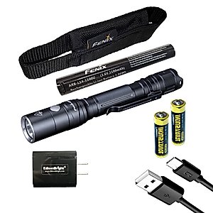 Fenix LD22 V2 800 Lumen Slim LED Tactical Flashlight, Rechargeable Battery, 2 X AA Batteries with EdisonBright Charging Adapter