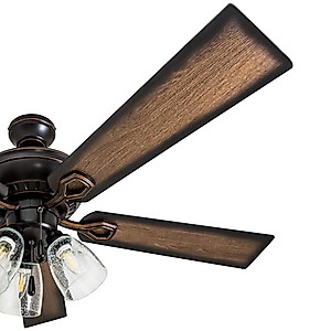 Prominence Home Glenmont, 52 Inch Farmhouse LED Ceiling Fan with Light, Pull Chain, Three Mounting Options, Dual Finish Blades, Reversible Motor - 40278-01 (Oil-Rubbed Bronze)