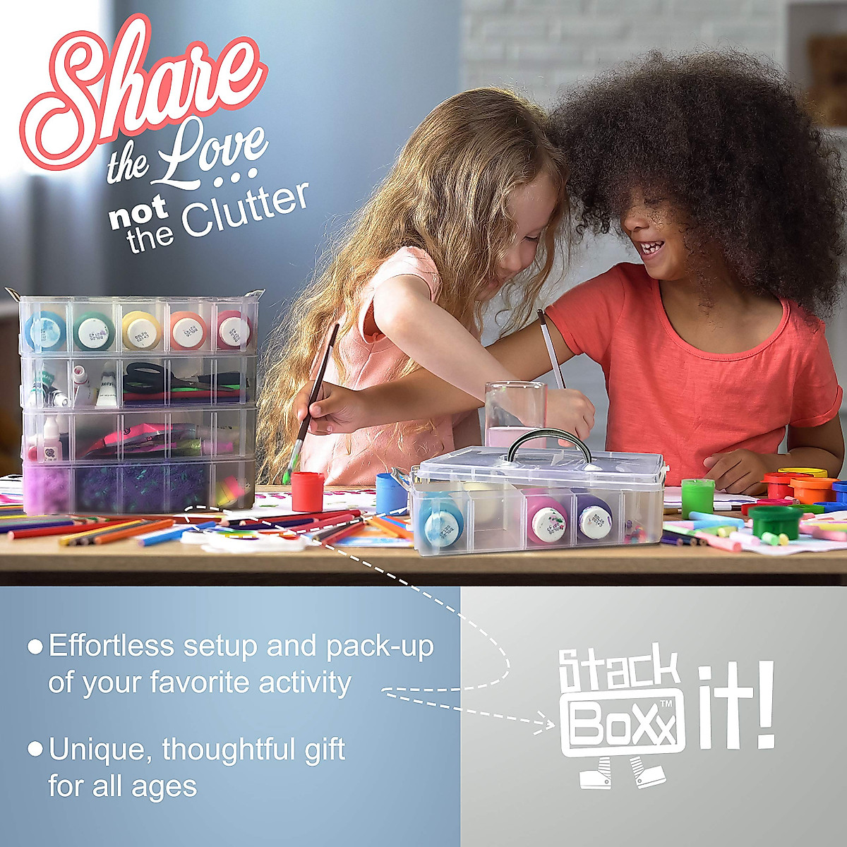 Stack Boxx Stackable Organizer and Storage Container (Pink) +Free Case | Be Clutter-Free, Be Happy! 5 Layers w/Handle -Perfect Solution for Kids Toys, Art Crafts, Jewelry, School & Office Supplies